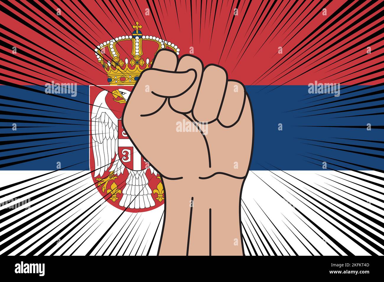 Human fist clenched symbol on flag of Serbia background. Power and ...