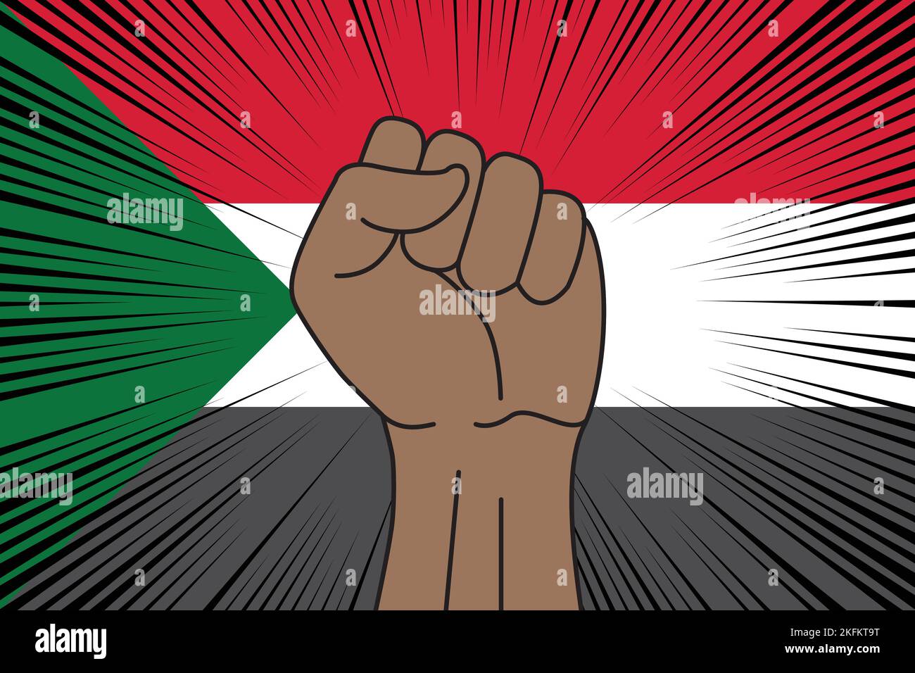 Human fist clenched symbol on flag of Sudan background. Power and ...