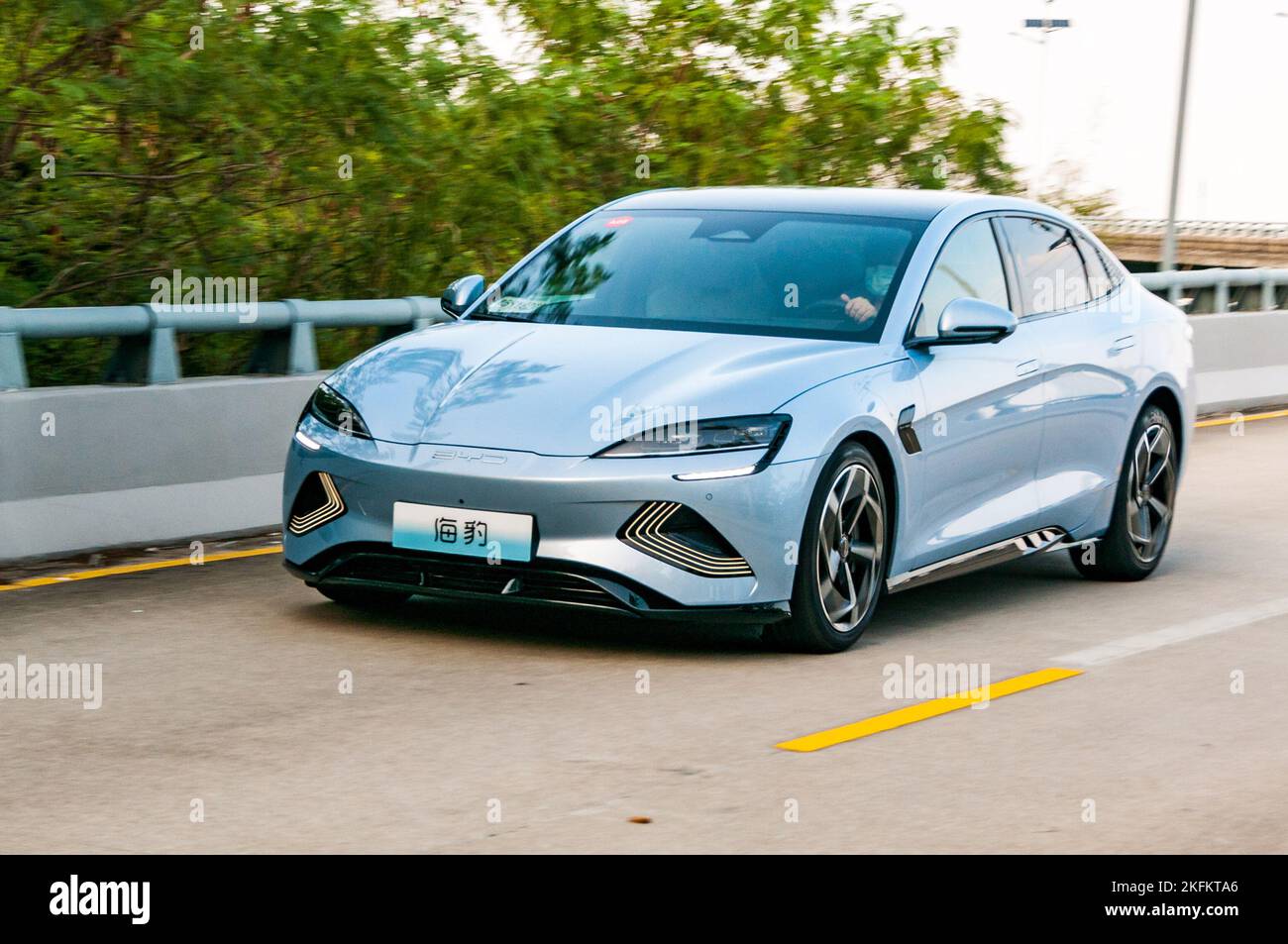 BYD Seal (Atto 4) long range electric sedan being driven on the road in ...