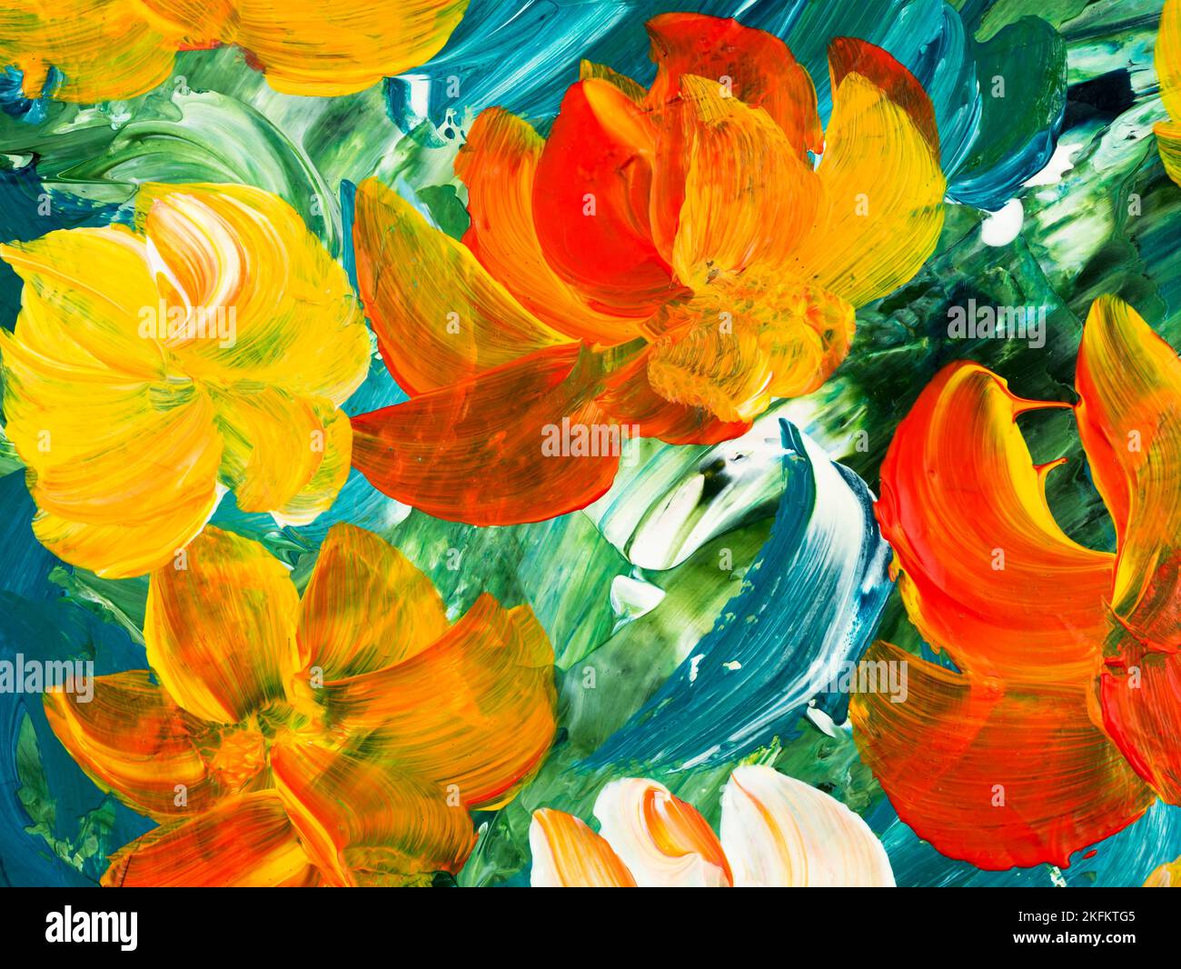 Abstract flowers, original hand drawn, impressionism style, color ...