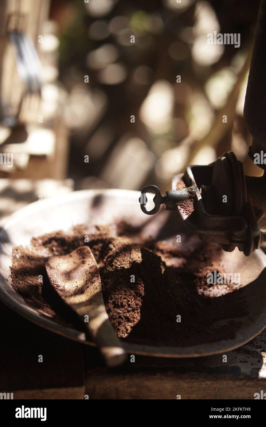 old-fashioned antique vintage grinding coffee grinder machine Stock ...