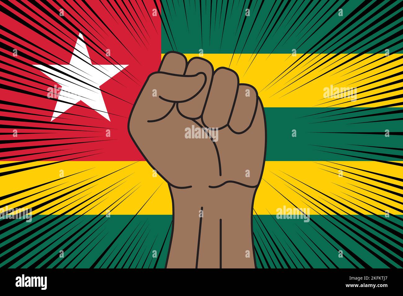 Human fist clenched symbol on flag of Togo background. Power and ...