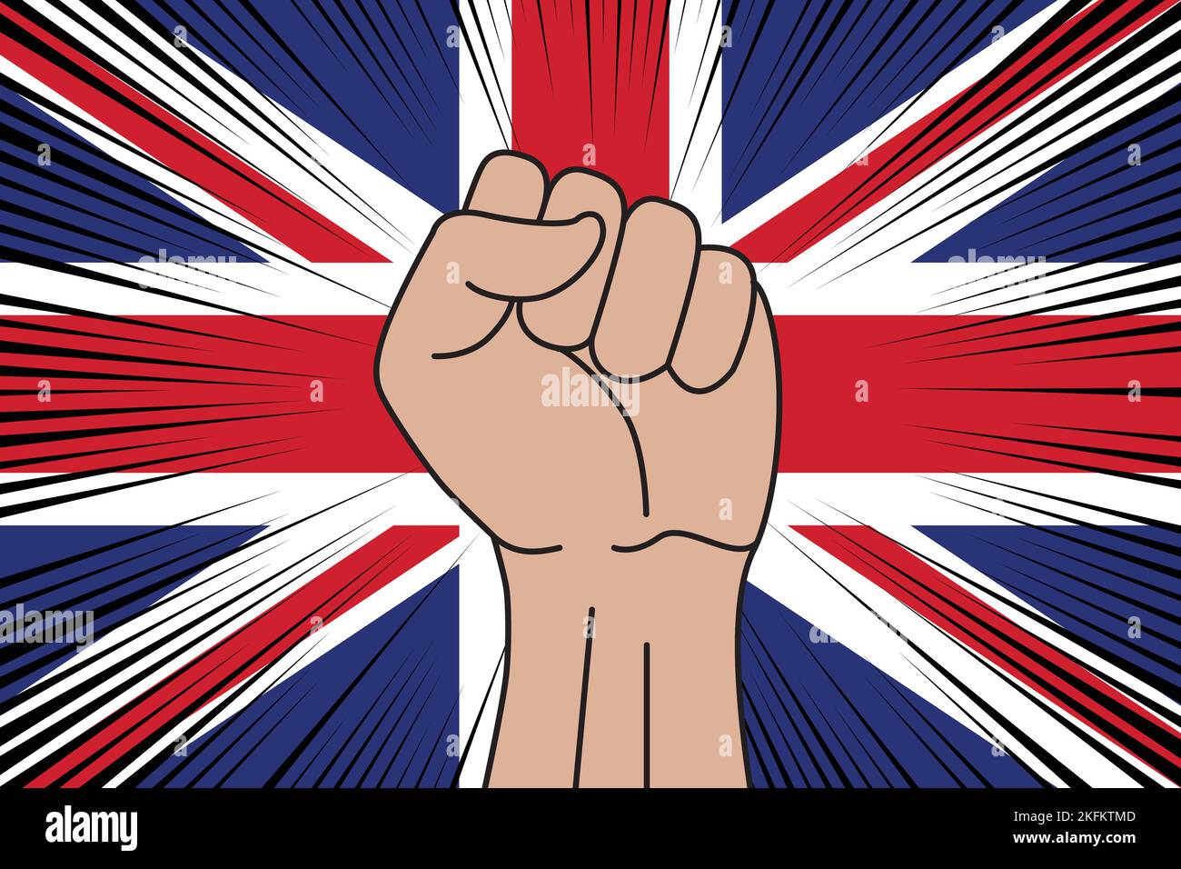 Human fist clenched symbol on flag of United Kingdom background. Power ...