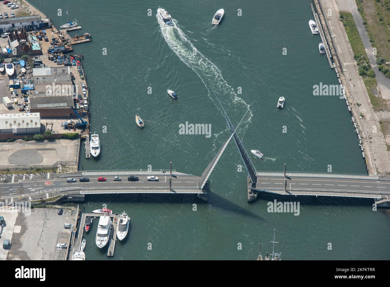 The Twin Sails Bridge, Poole, with its spans lifted, Bournemouth ...