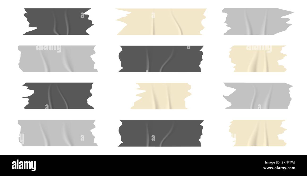 Adhesive tapes. Duct tape strips. Wrinkled stickers mockup. vector ...