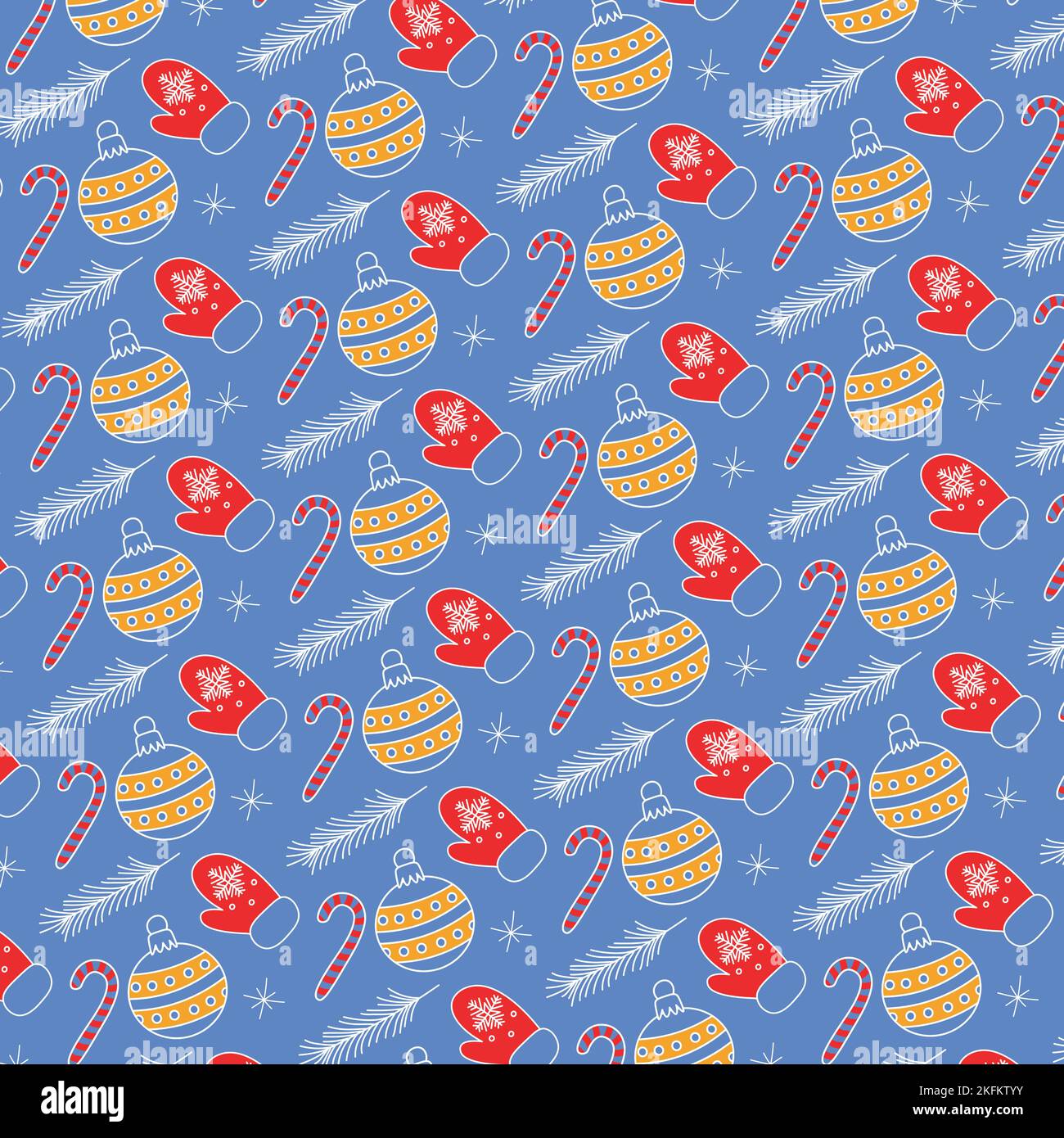 merry christmas pattern with santas mittin, christmas ball, branch and ...