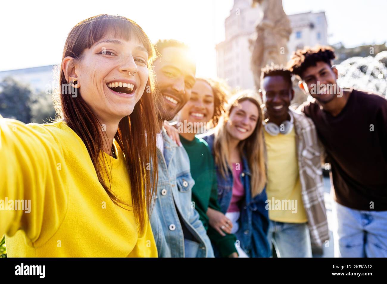 Six young adult friends taking hi-res stock photography and images - Alamy