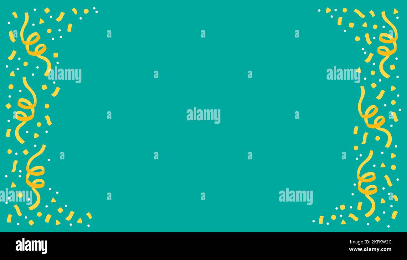 Abstract yellow confetti serpentine background. Isolated on green blue. Vector holiday ...