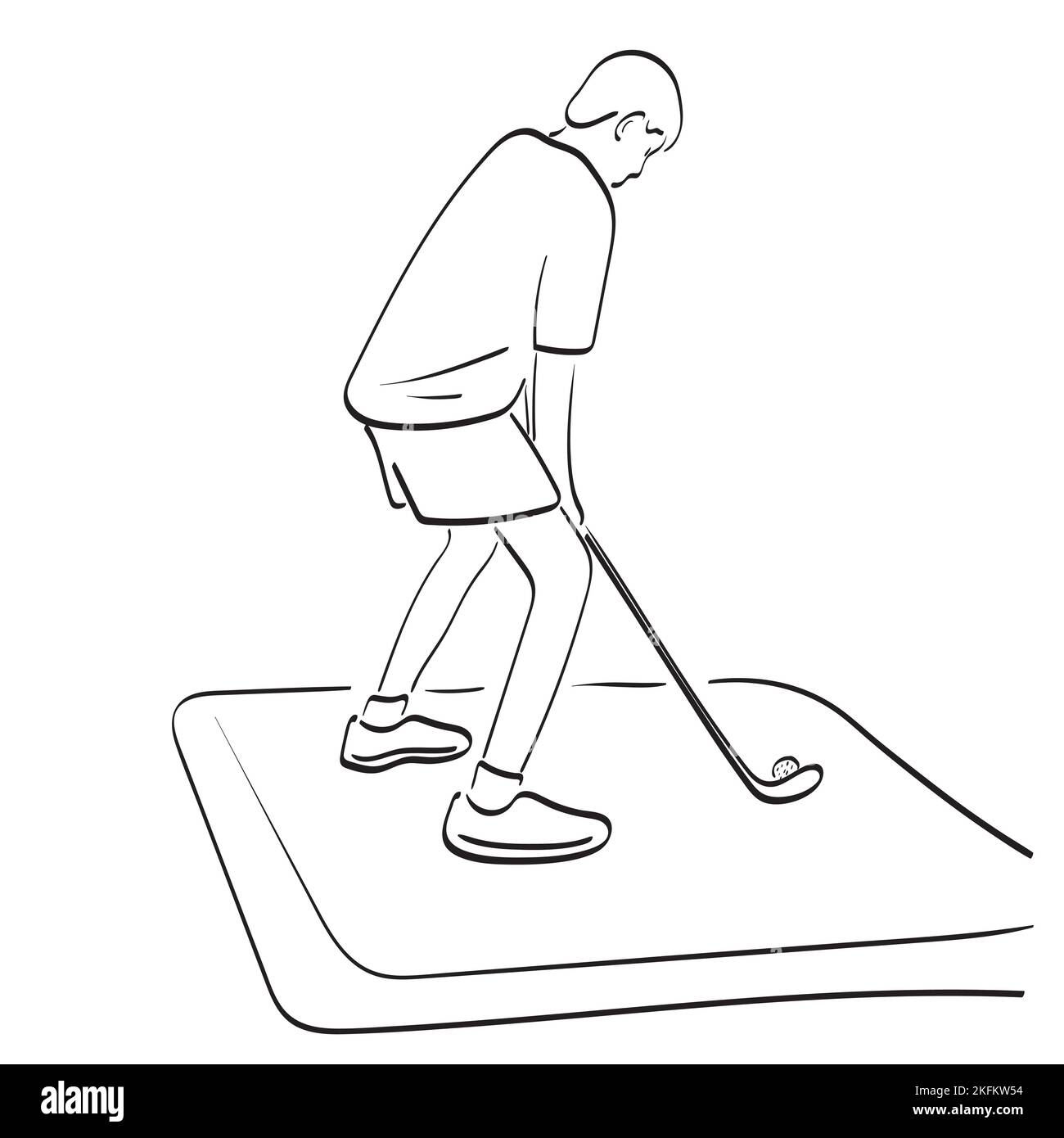 line art male teenager driving golf illustration vector hand drawn ...