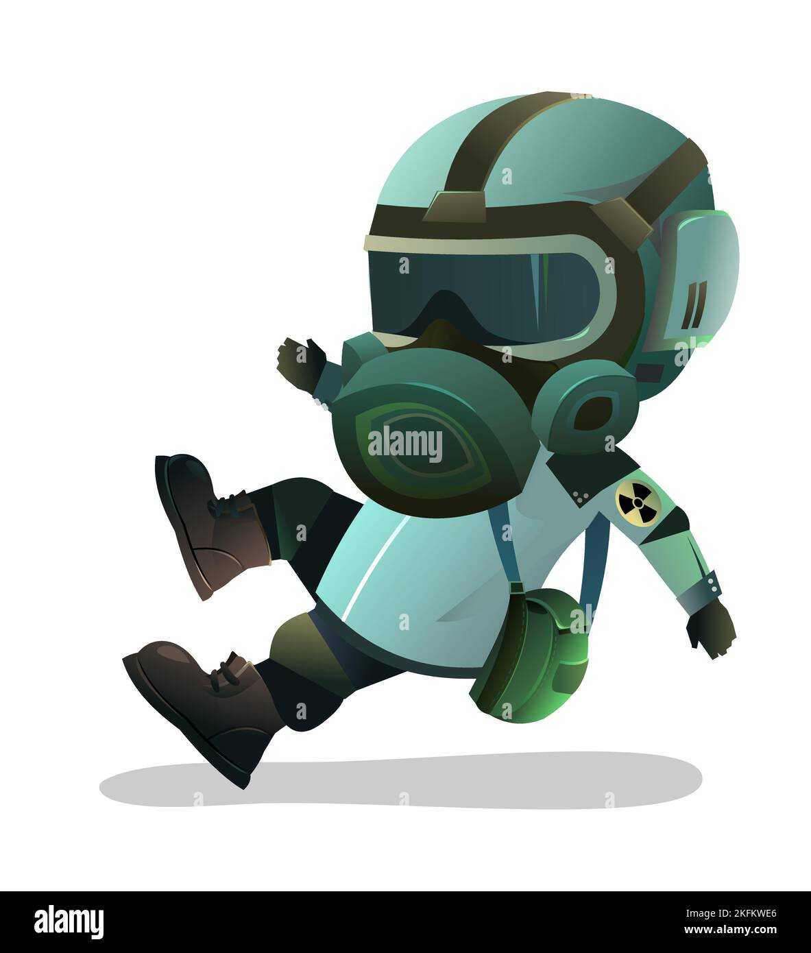 Man in gas mask falls. Character in chemical protection against ...