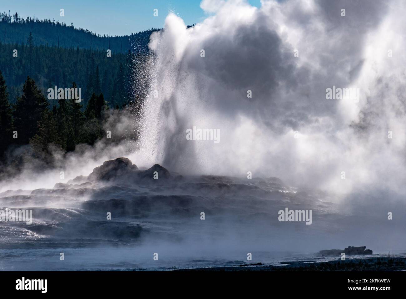 The most famous Geyser Old Faithful exploding, Yellowstone National ...