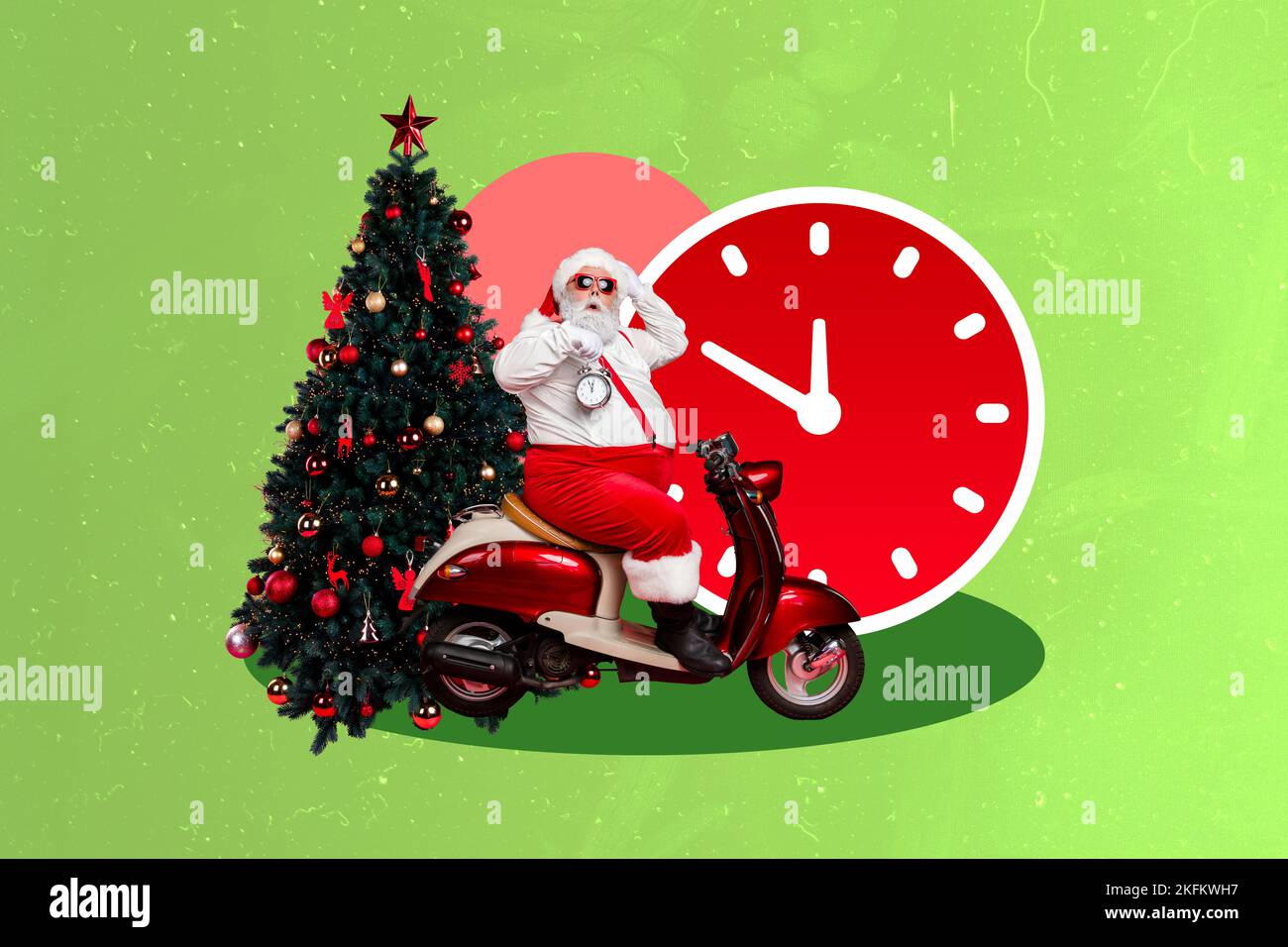 Photo artwork minimal picture of funky funny x-mas grandfather riding ...