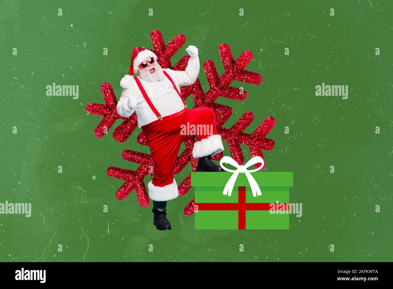 Creative collage photo illustration of funny ecstatic impressed santa ...