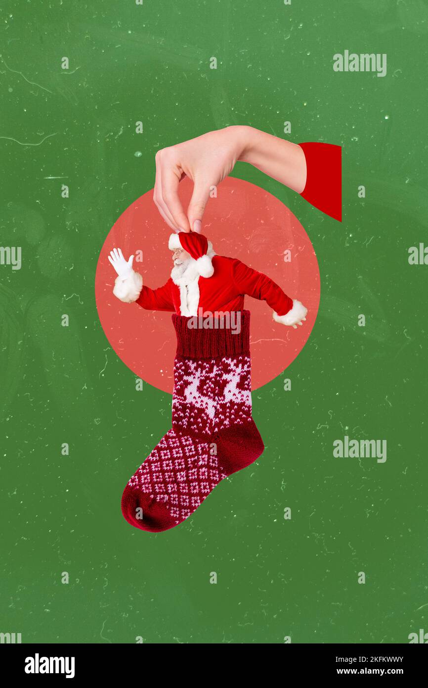 Vertical creative 3d collage photo postcard of arm hold funny small ...