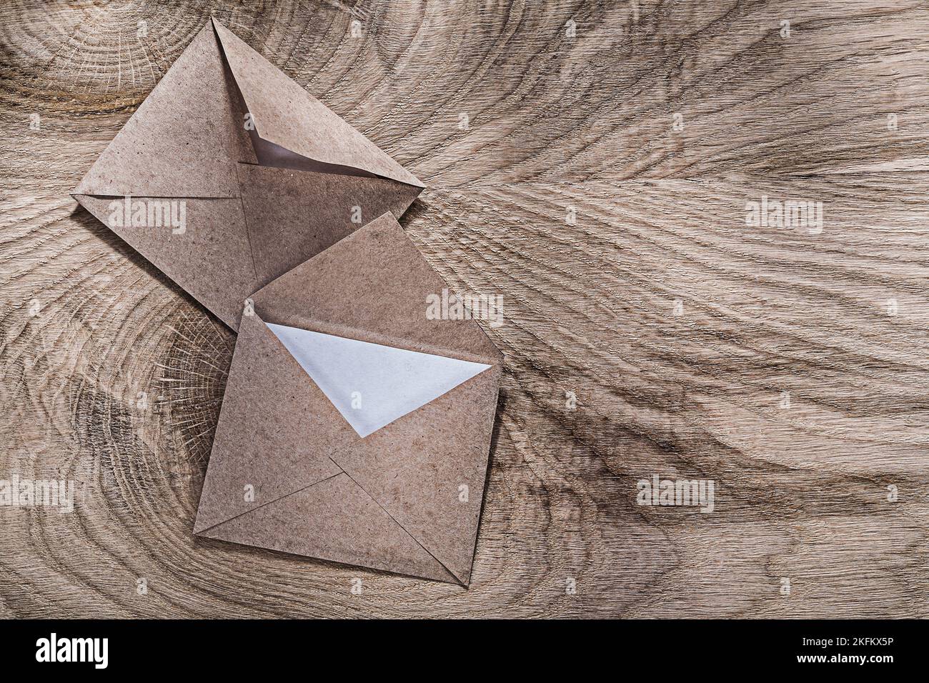 Aged post envelopes on wooden board Stock Photo - Alamy