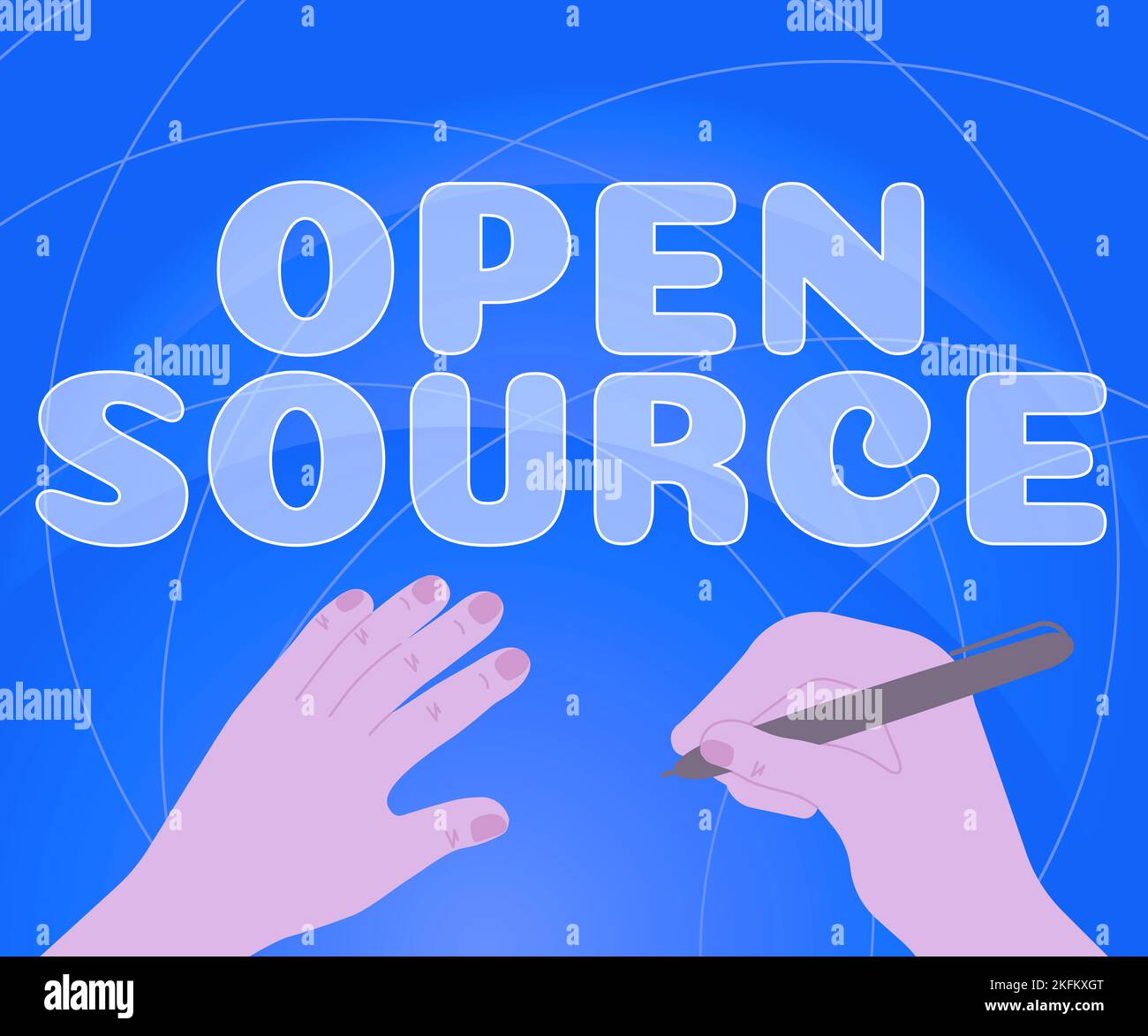 Handwriting text Open Source. Business showcase denoting software which original source code ...