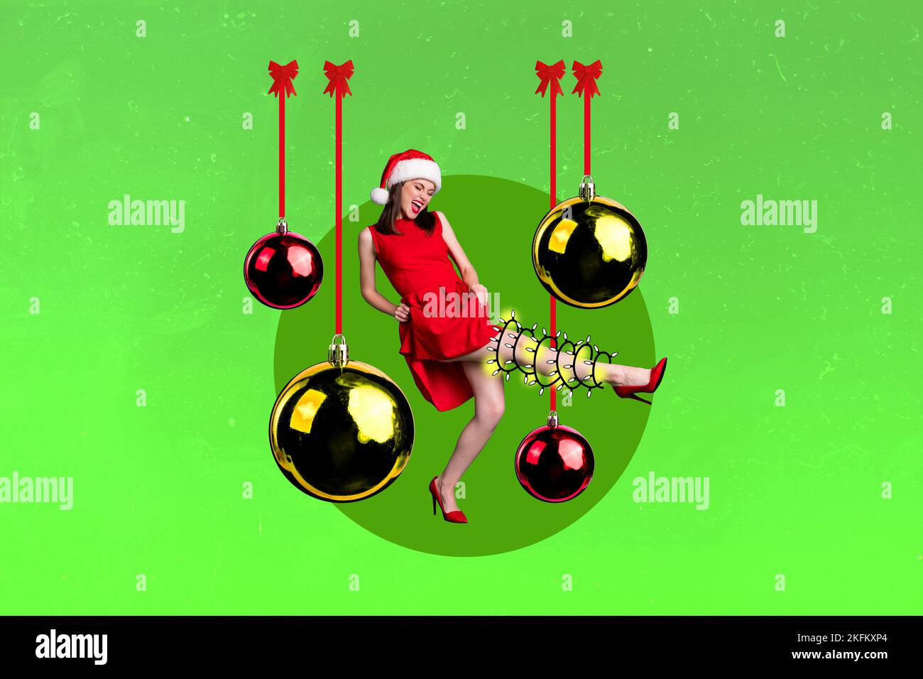 Creative collage photo illustration of beautiful funny carefree girl ...