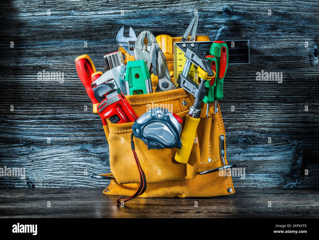 big set of construction tools in tolbelt Stock Photo - Alamy