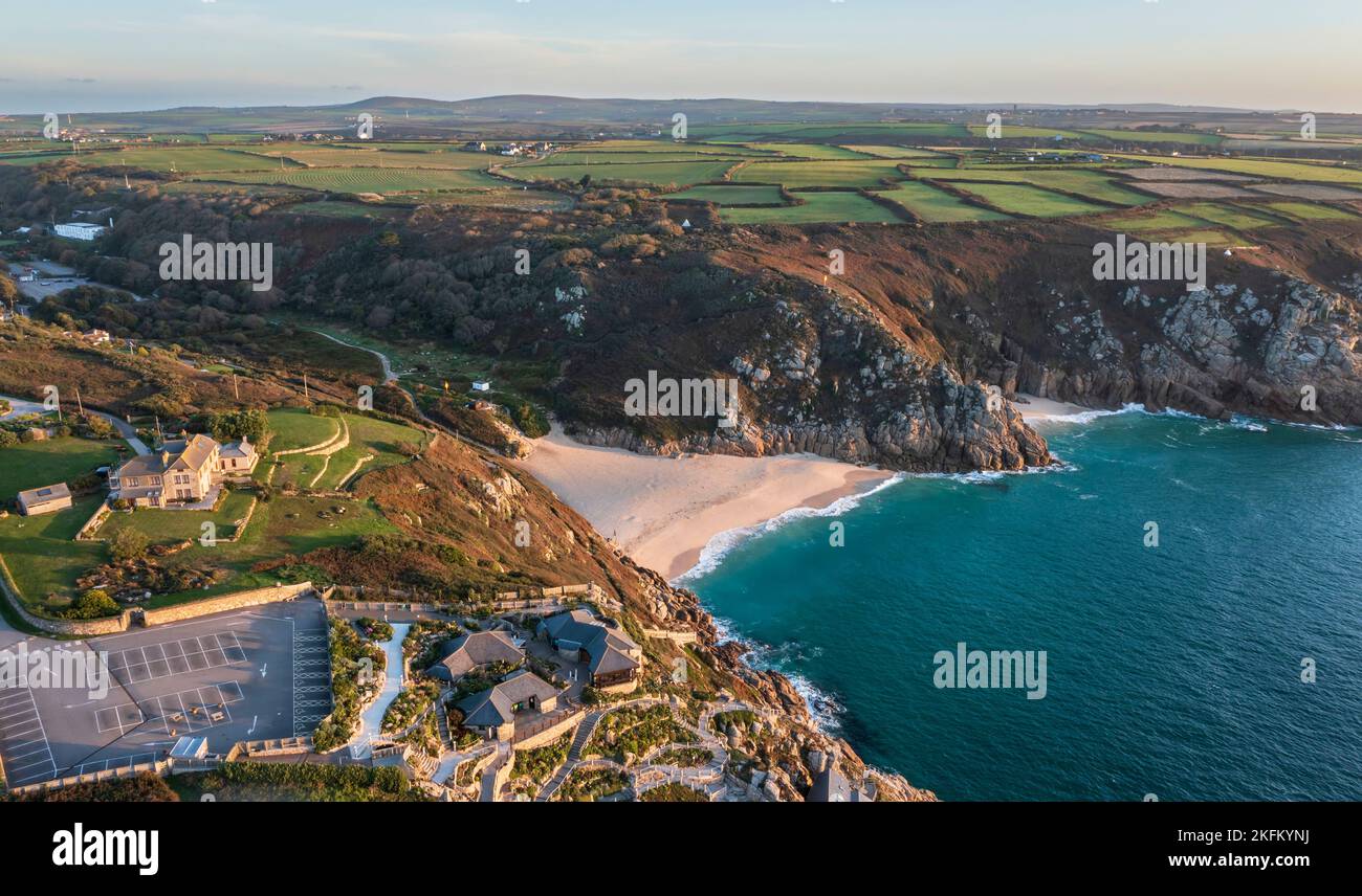 Aerial drone landscape image of Minnack Theatre headland around ...