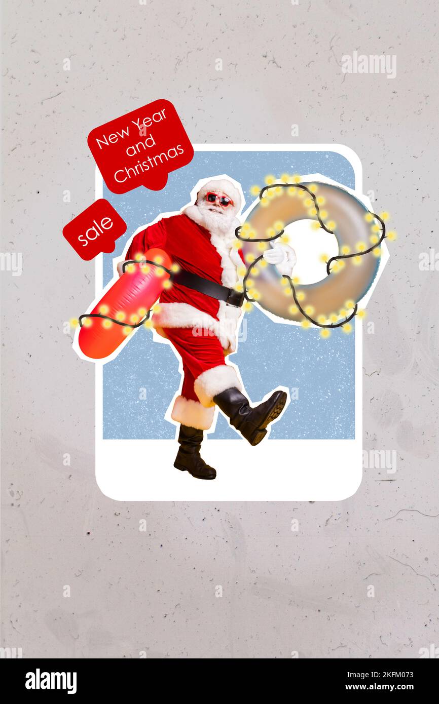 Creative 3d photo artwork collage painting of funky santa holding ...