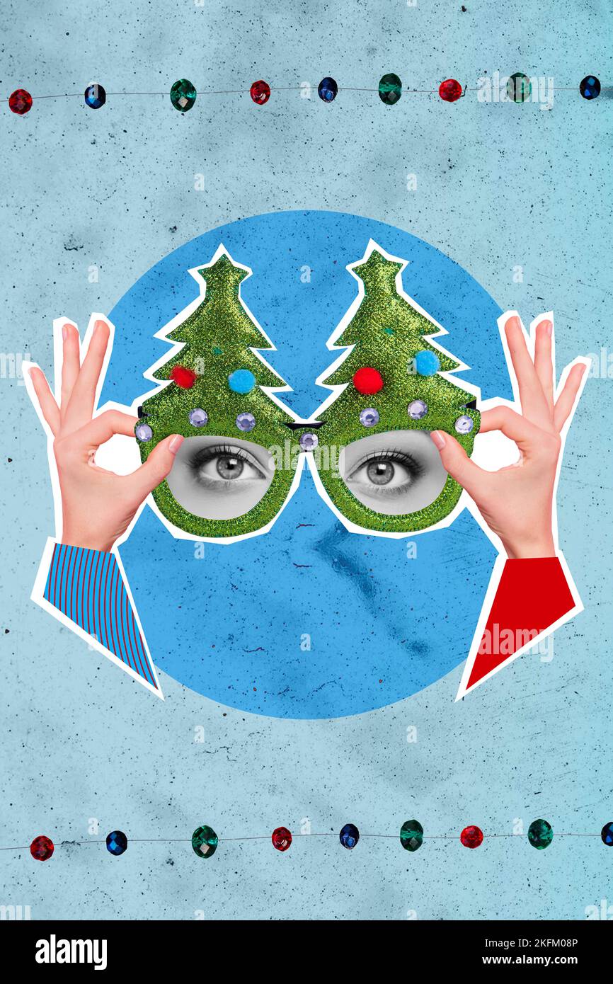 Photo collage artwork minimal picture of arms holding x-mas tree ...