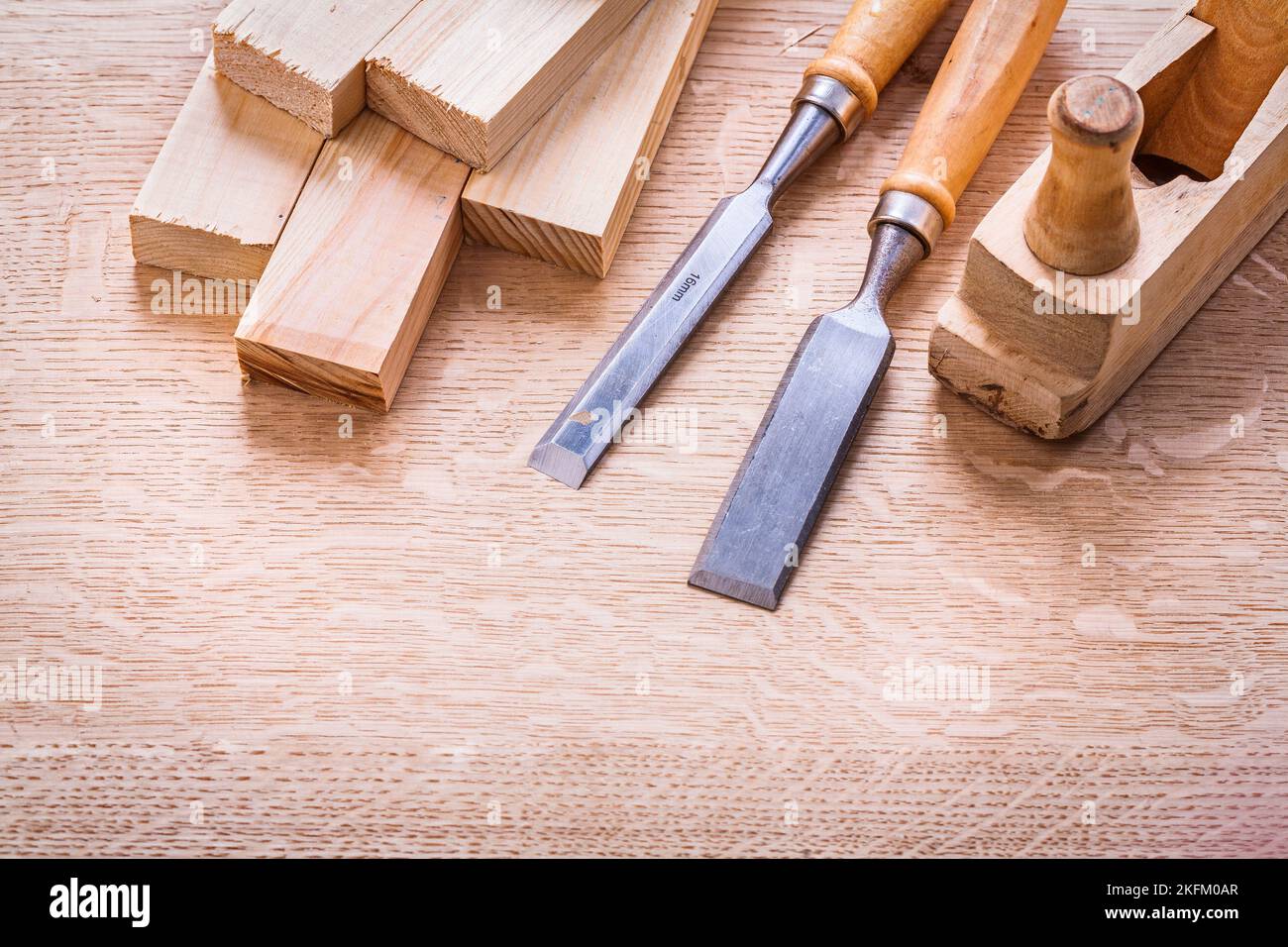 chisels plane planks on wooden board Stock Photo - Alamy