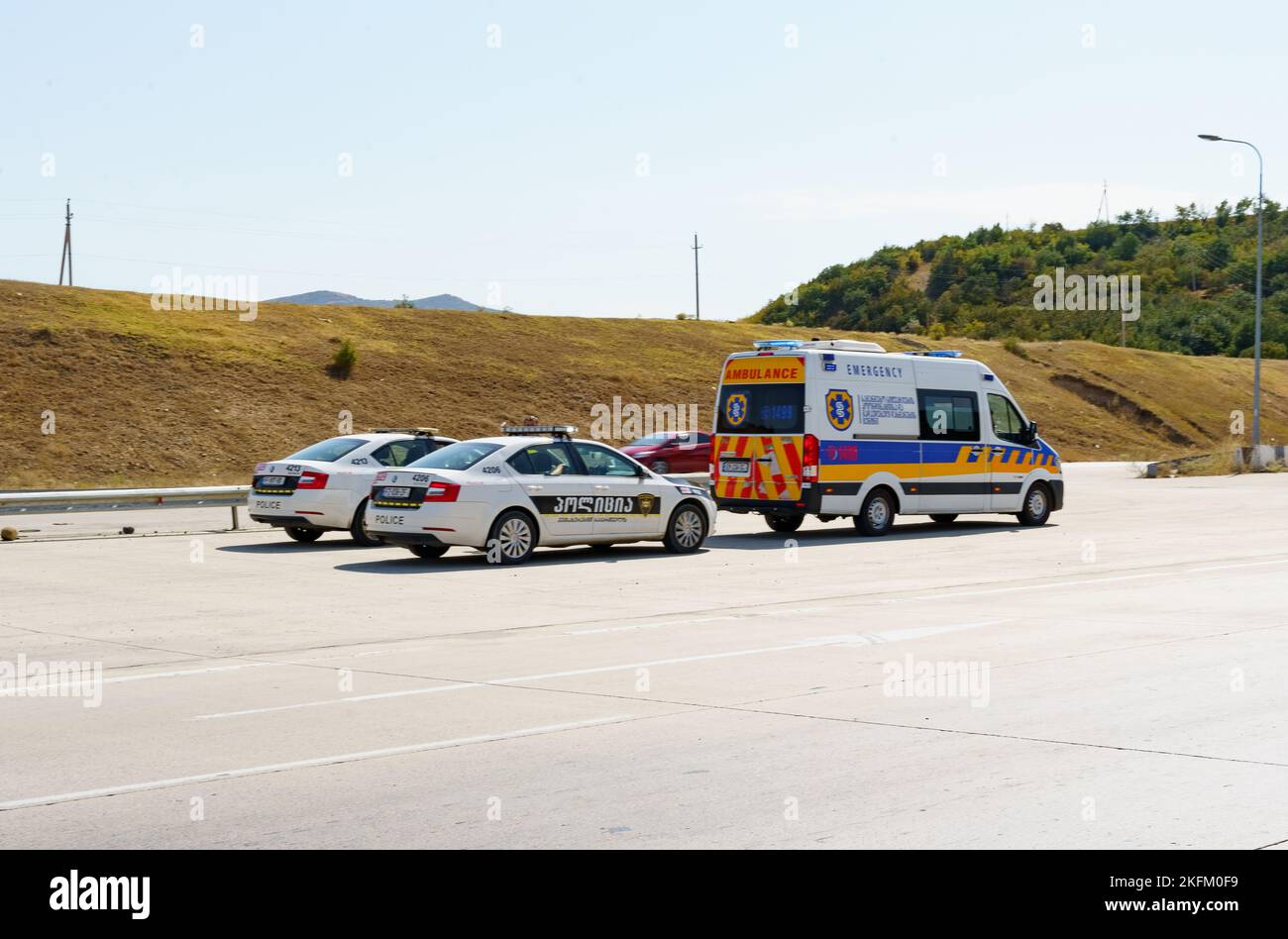 Gori, Georgia - August 28, 2022: Police and ambulance cars stand on the ...
