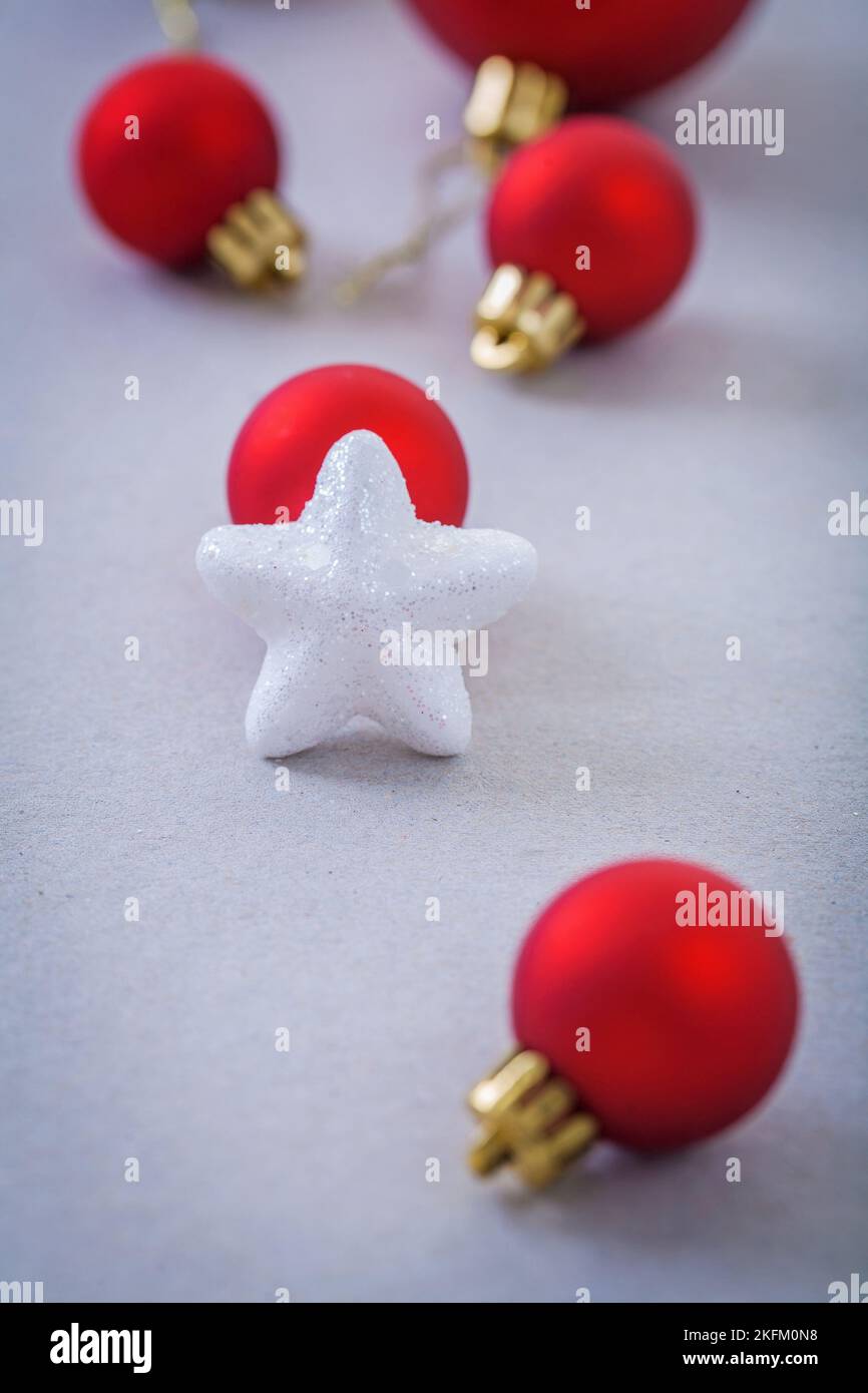 christmas white star and red balls Stock Photo - Alamy