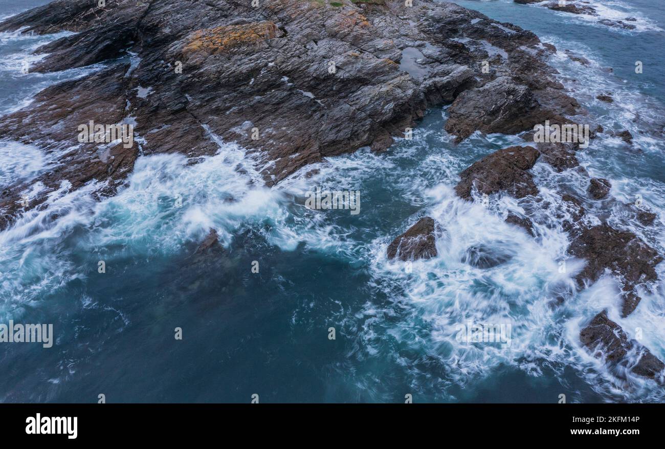 Stunning aerial drone landscape image of Prussia Cove at sunrise in ...