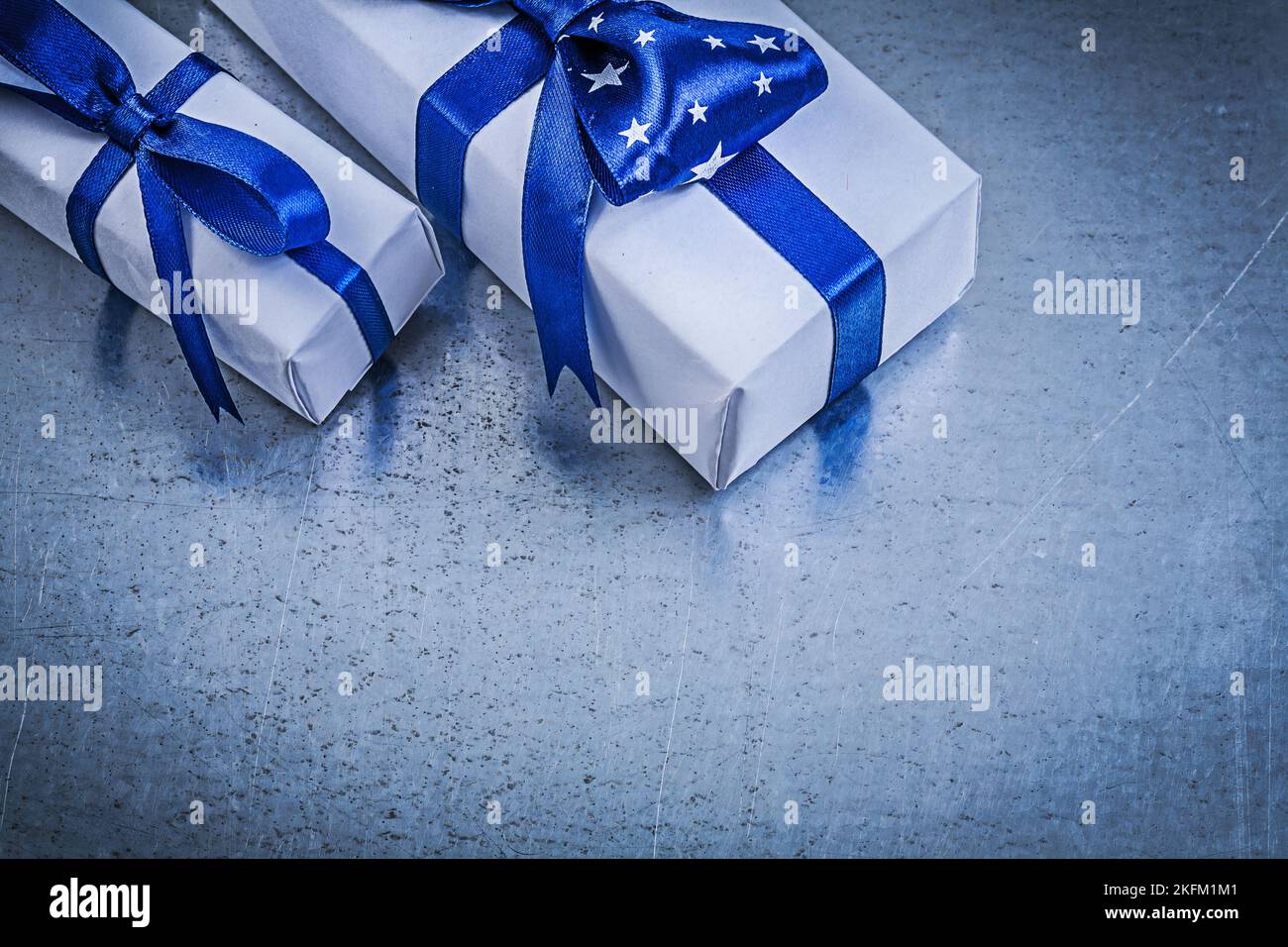 Collection of packed present boxes on metallic background celebrations ...