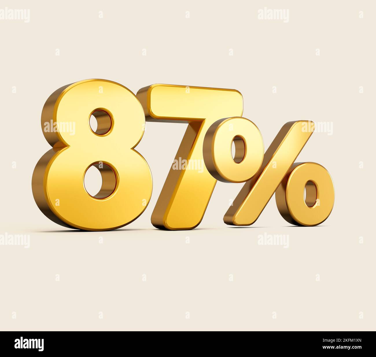 A 3D illustration of golden number eighty seven percent isolated on ...