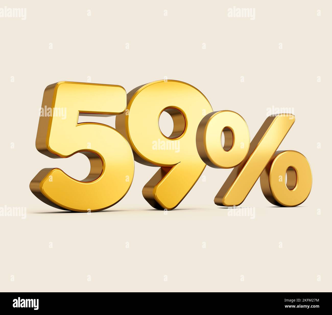 A 3D illustration of golden number fifty nine percent isolated on beige ...