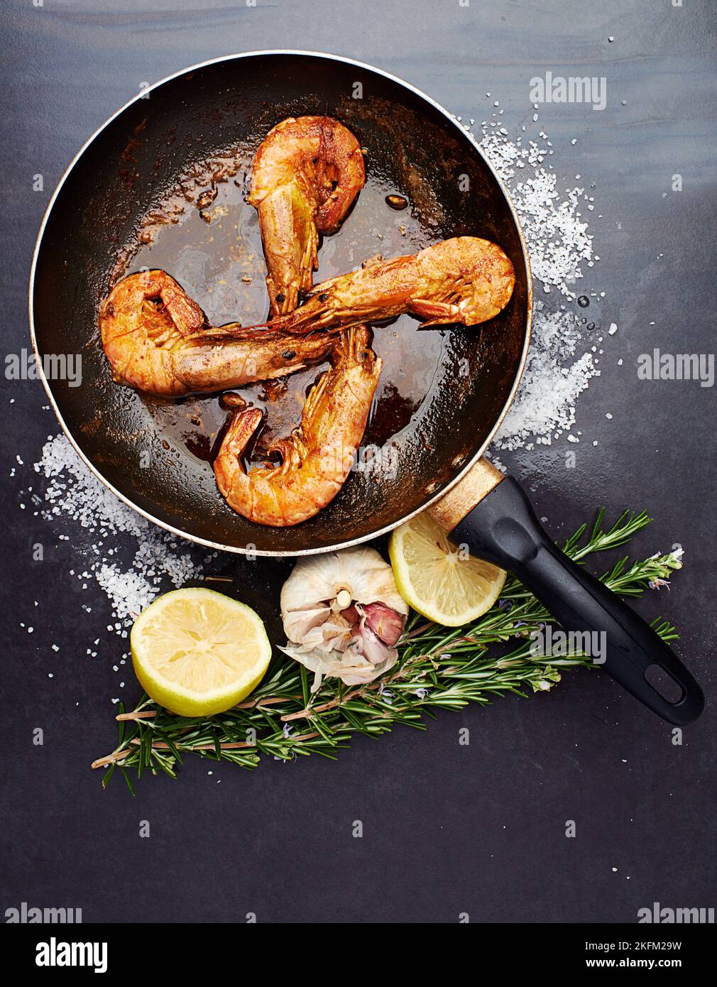 Now that looks delicious. High angle studio shot of delicious shrimps ...