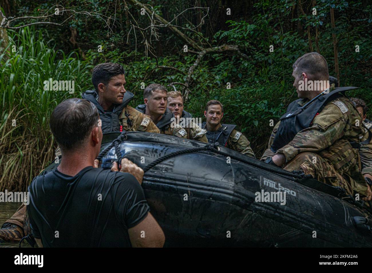 U.S. Army Soldiers participating in Jungle School perform waterborne ...