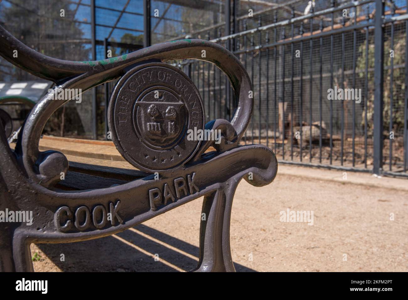 A wrought iron seat in Cook Park in the town of Orange, New South Wales ...