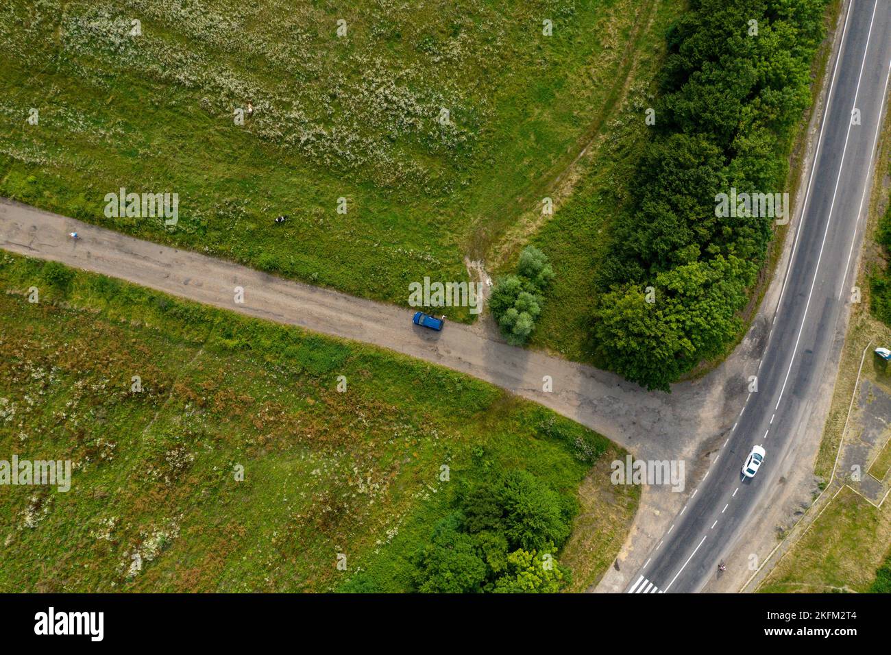 Winding road and dangerous turns, serpentine roads from a bird's eye ...