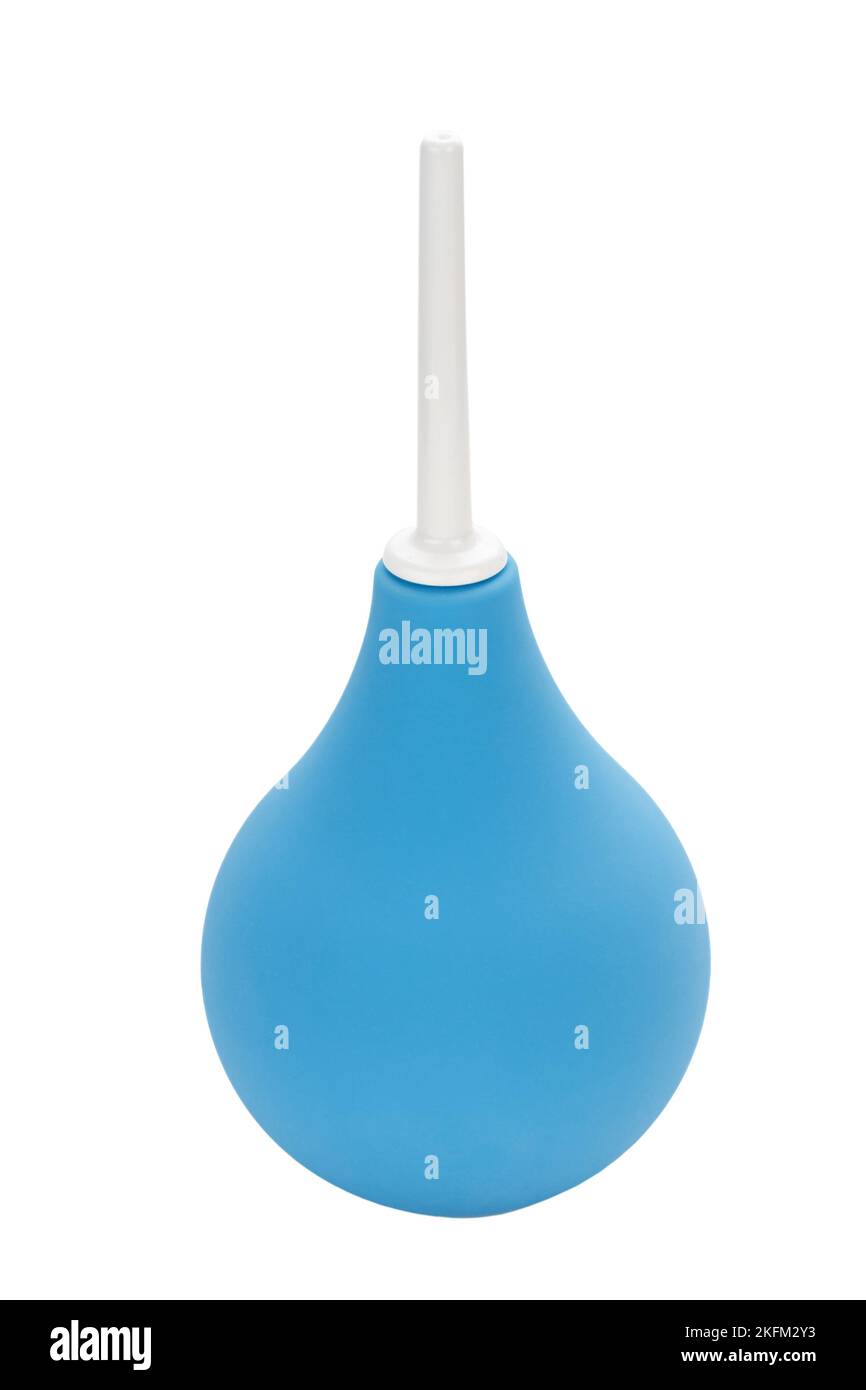 Medical pear rubber blue enema Isolated on white background. Enema for ... Medical pear rubber blue enema Isolated on white background. Enema for ...