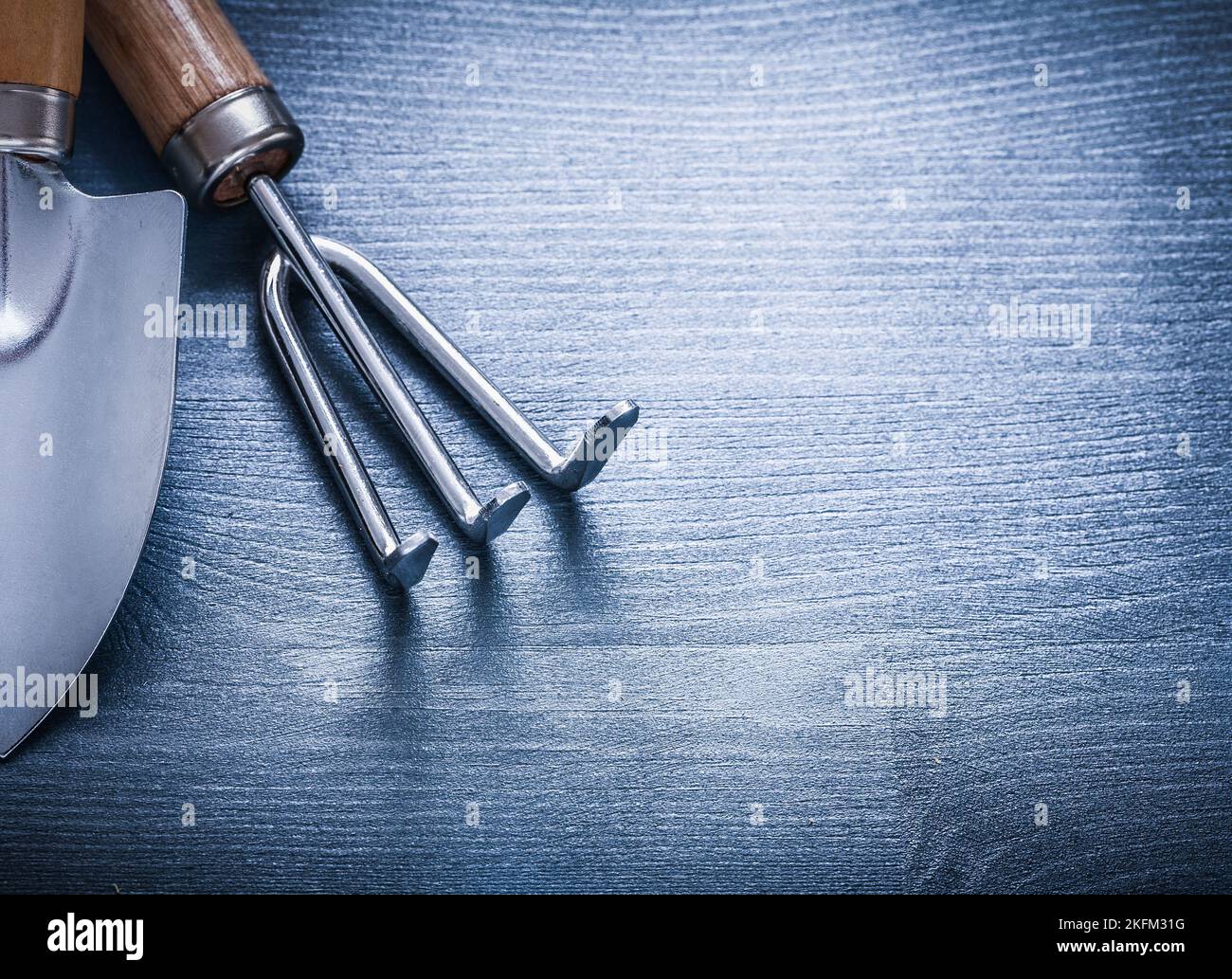 copyspace image garden hand tools fork and spade Stock Photo - Alamy