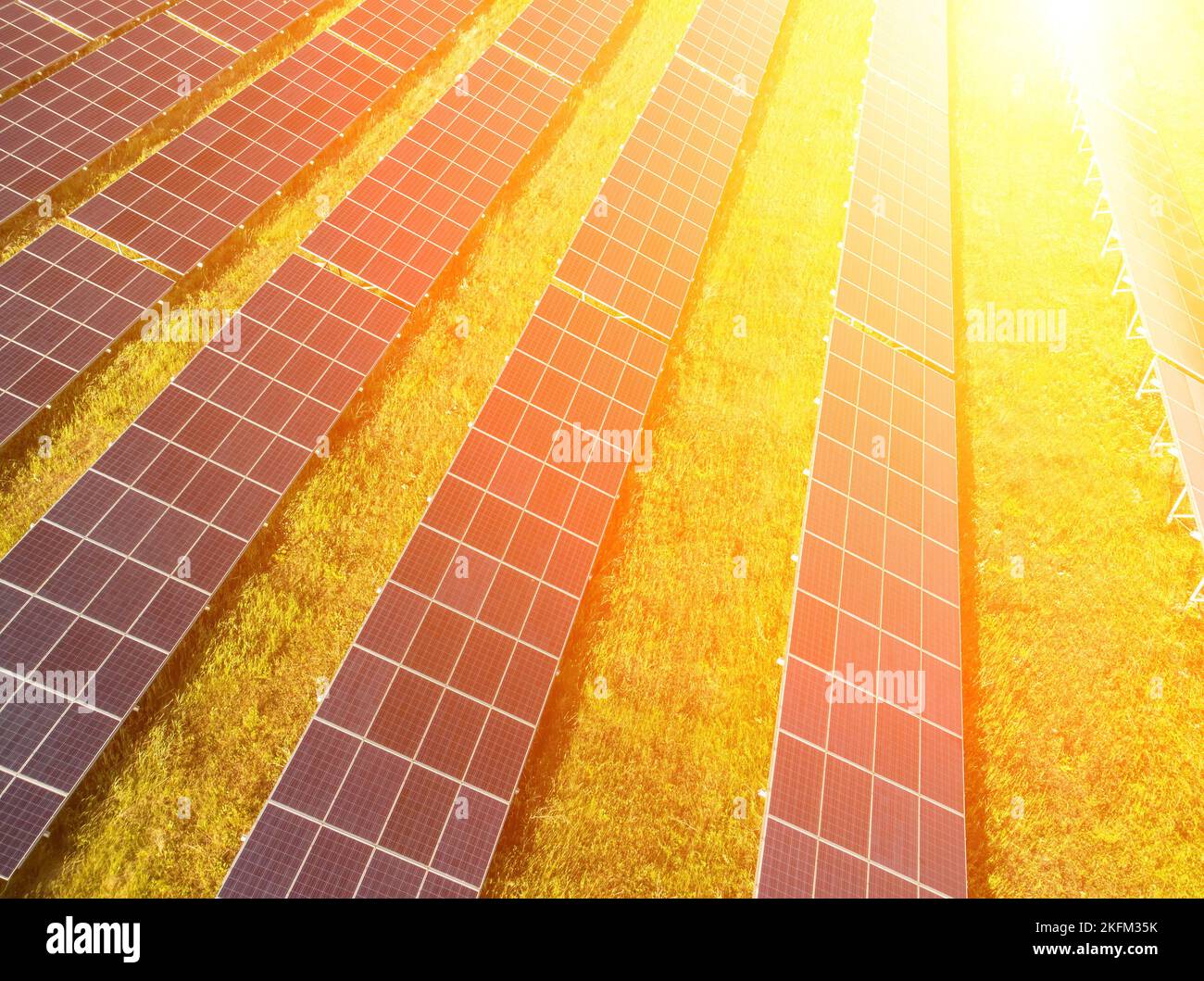 Aerial top view of a solar panels power plant. Photovoltaic solar ...