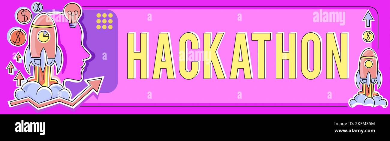 Text showing inspiration Hackathon. Business idea event where large ... Text showing inspiration Hackathon. Business idea event where large ...