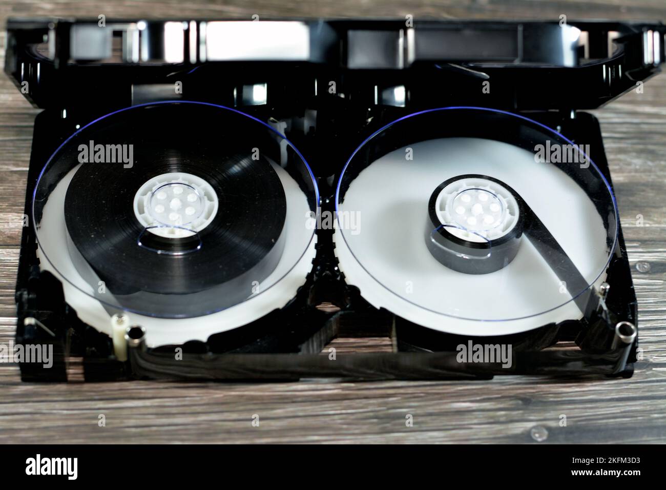 VHS video cassette tape from inside with the front casing removed ...