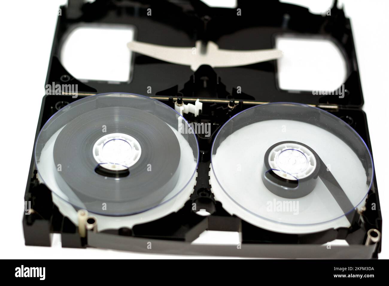 VHS video cassette tape from inside with the front casing removed ...