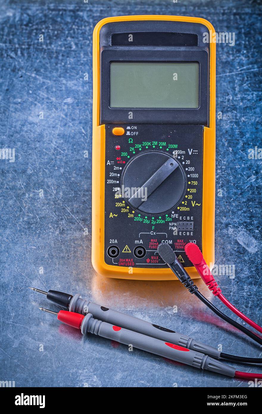 Digital multimeter on metallic background electricity concept Stock ...