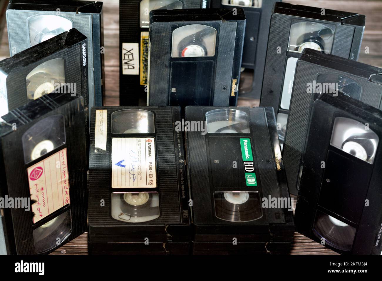 Cairo, Egypt, October 18 2022: pile of VHS video cassette tapes with ... Cairo, Egypt, October 18 2022: pile of VHS video cassette tapes with ...