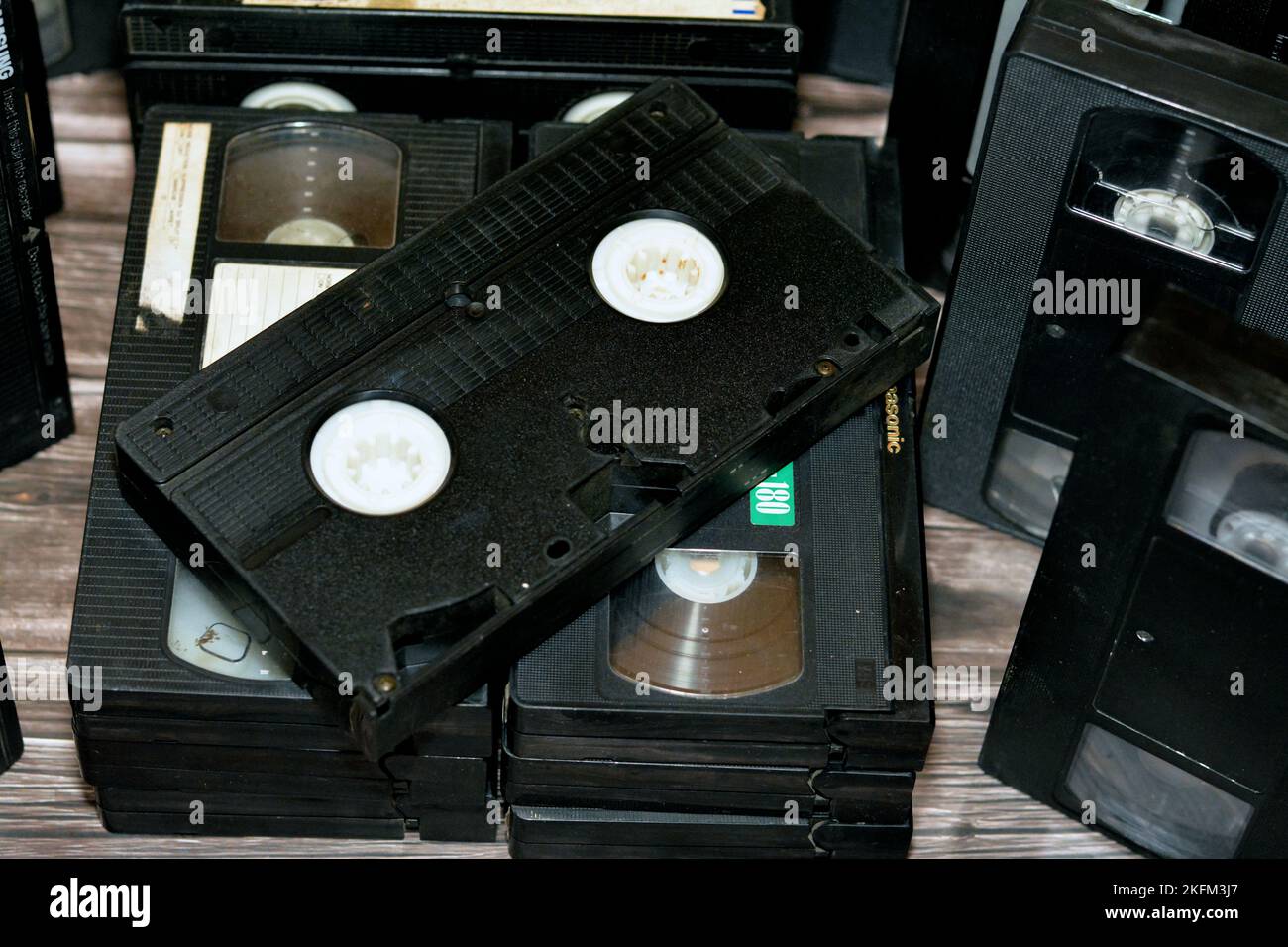 Cairo, Egypt, October 18 2022: pile of VHS video cassette tapes with ... Cairo, Egypt, October 18 2022: pile of VHS video cassette tapes with ...
