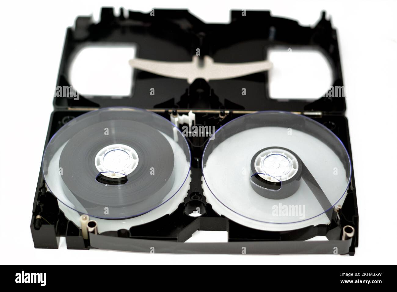 VHS video cassette tape from inside with the front casing removed ...