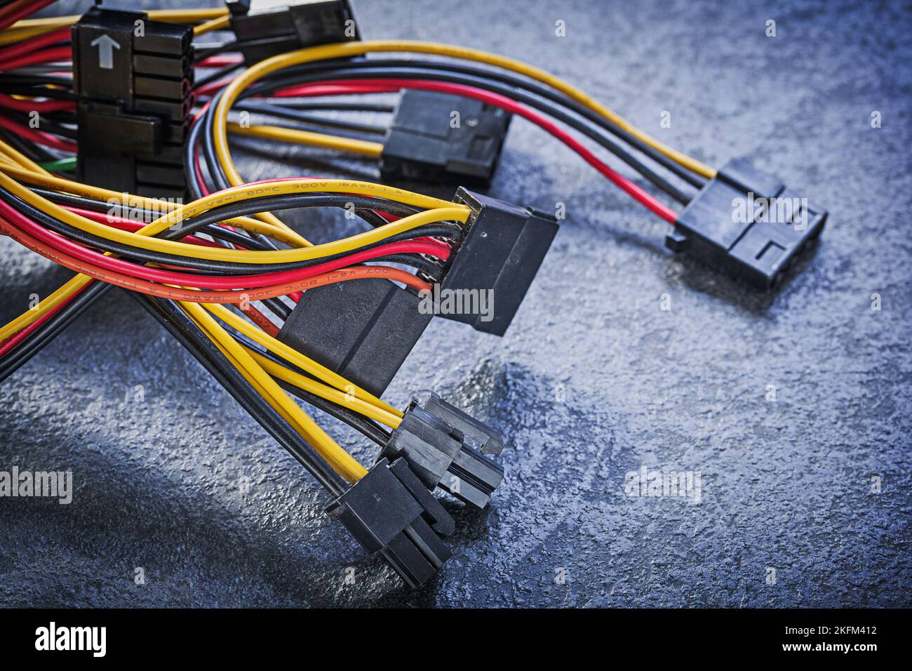 Electrical wires with connectors on black background electricity ...