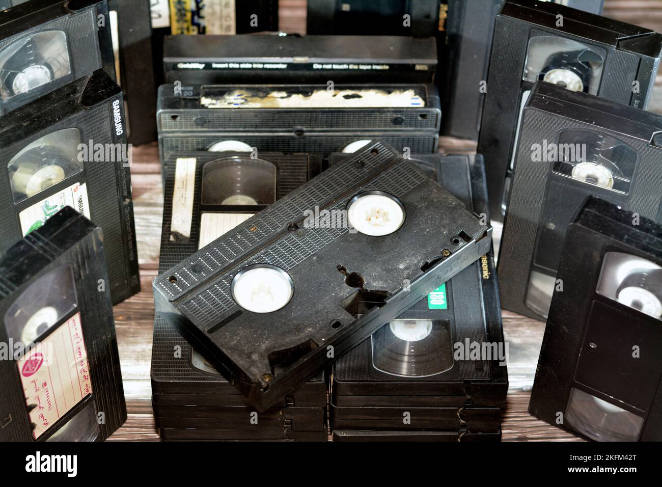 Cairo, Egypt, October 18 2022: pile of VHS video cassette tapes with ... Cairo, Egypt, October 18 2022: pile of VHS video cassette tapes with ...