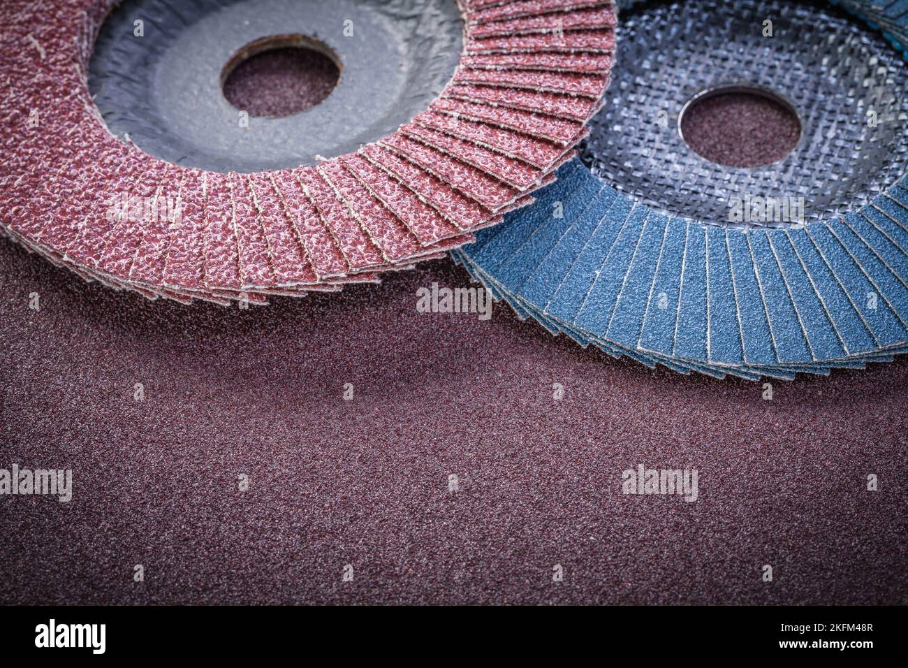 Flap grinding wheels on sandpaper sheet abrasive materials Stock Photo ...