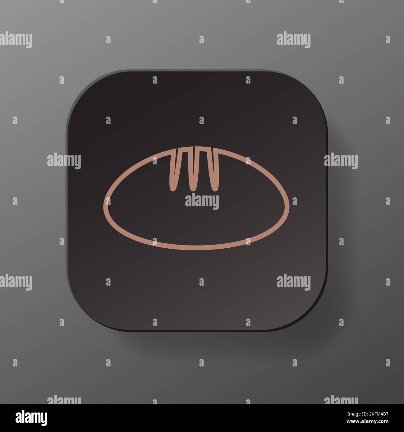 Black square button with bread outline icon, Baking on the black plate ...